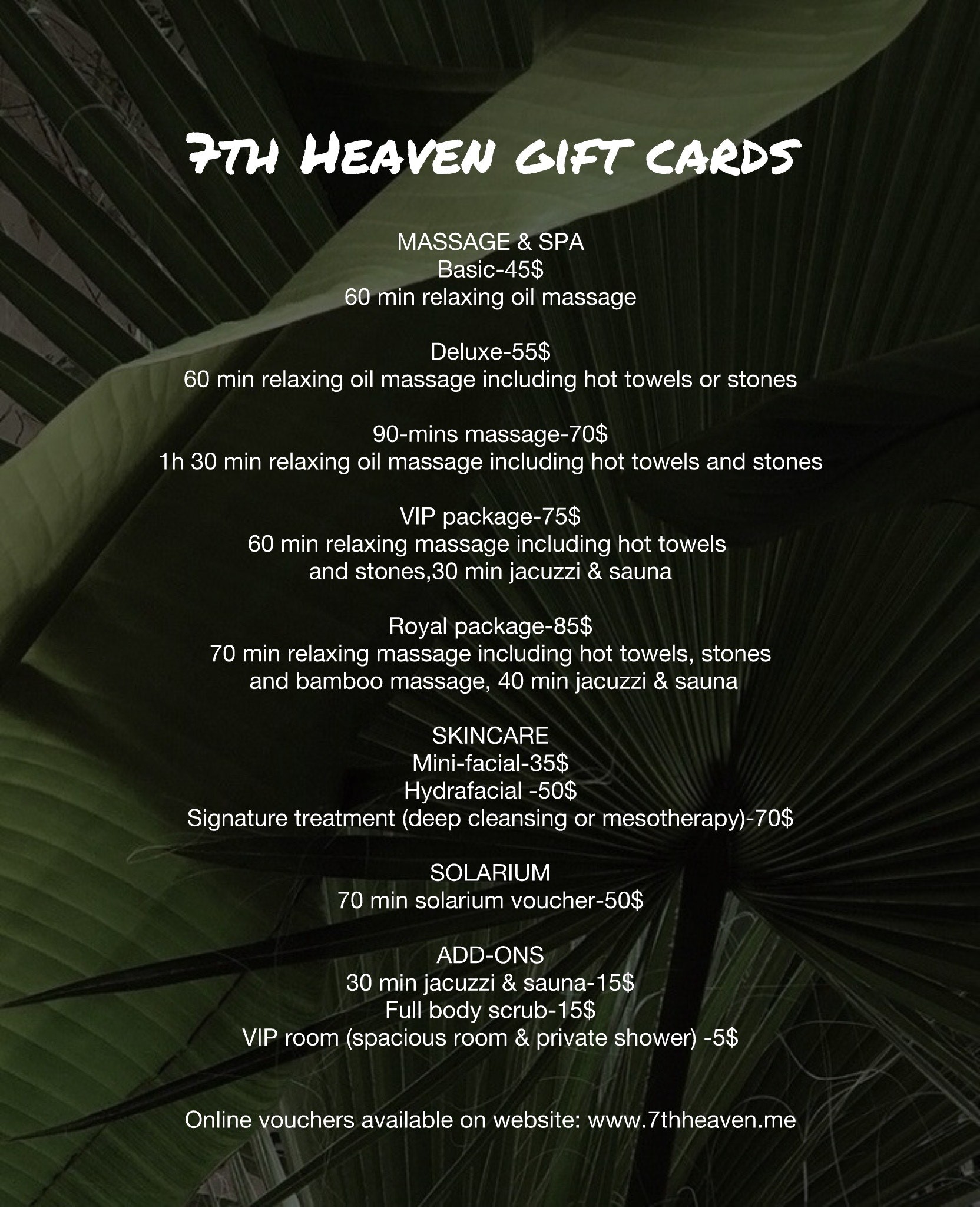 Services - 7th Heaven Spa
